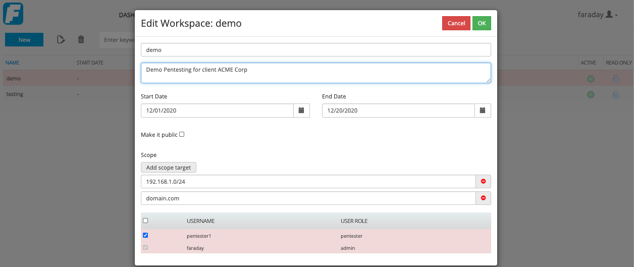 Workspaces - Faraday